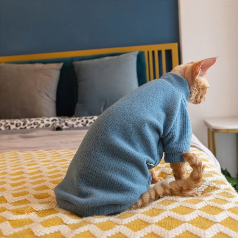Cat Sweater-Blue Turtleneck Sweater · YESWARMG