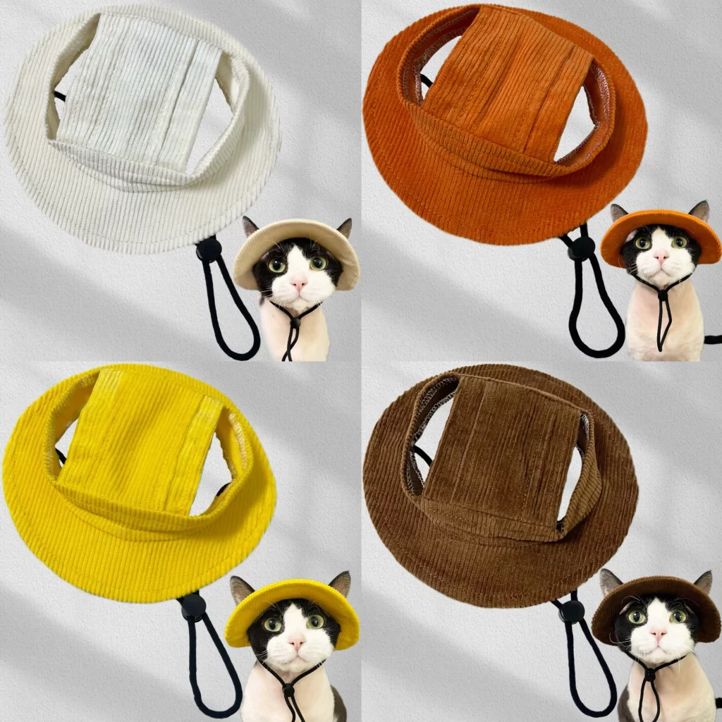 Corduroy Ear-free Bucket Hat for Cats · YESWARMG